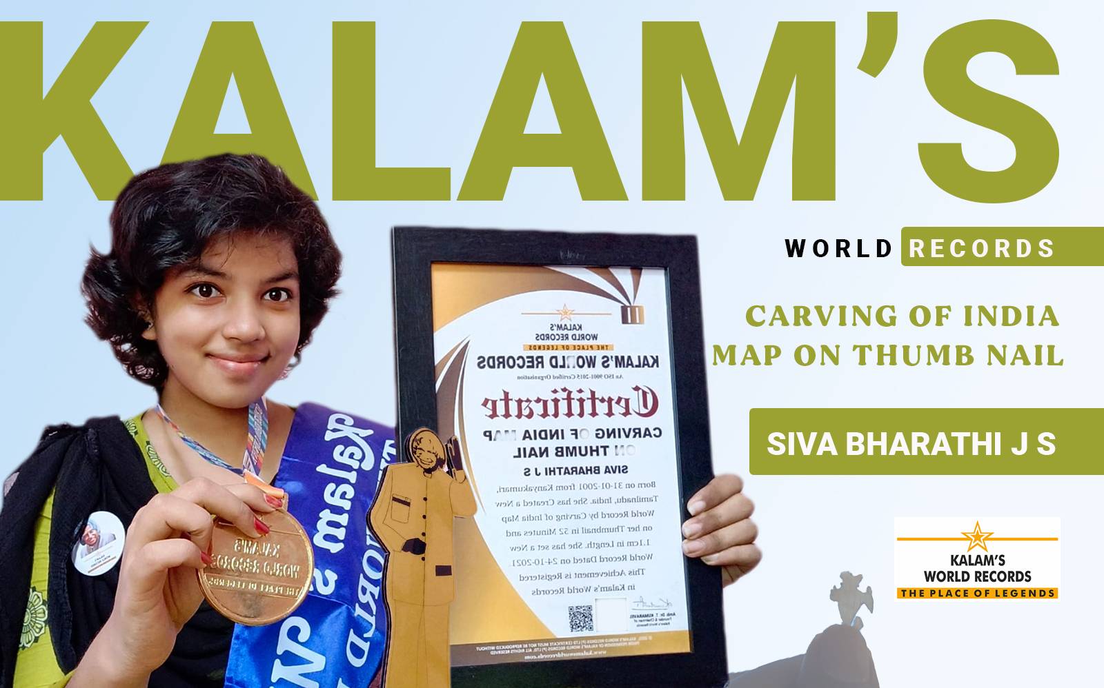 Carving of India Map on Thumbnail - Kalams World Records