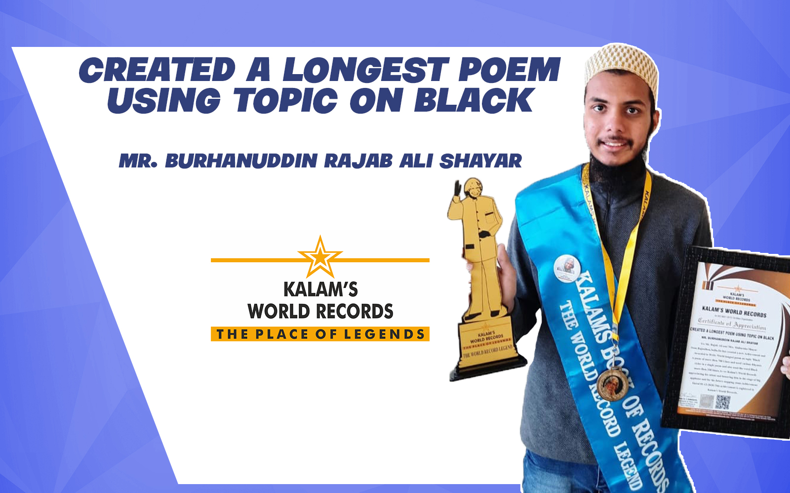 Created A Longest Poem Using Topic On Black - Kalams World Records