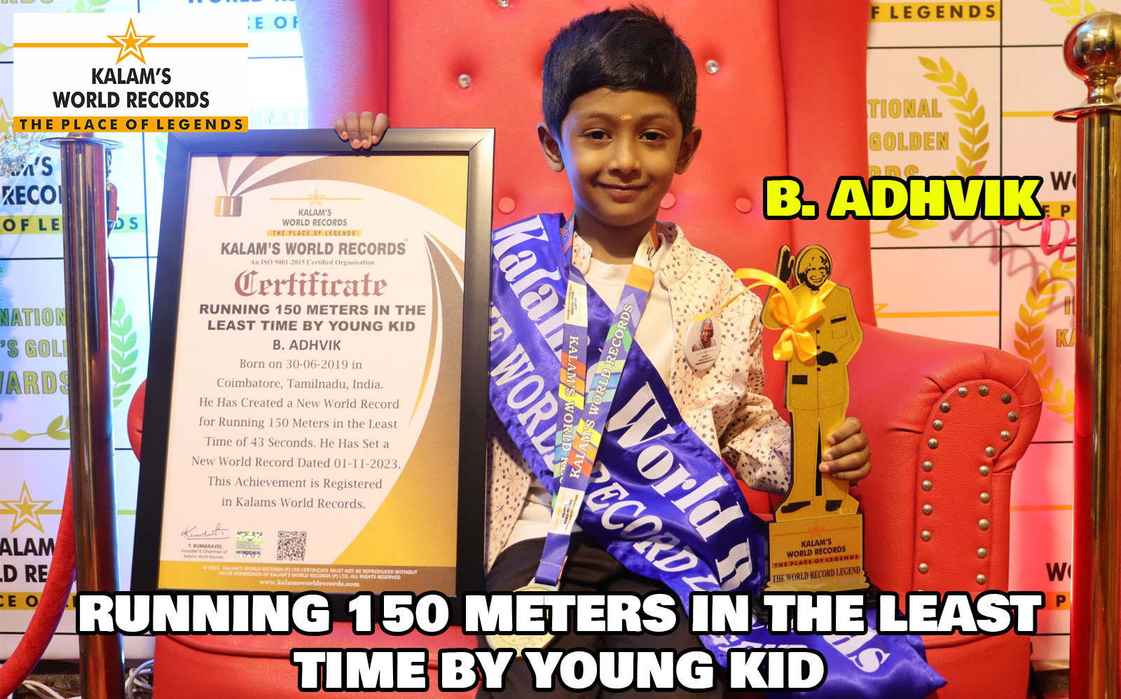 Running 150 Meters In The Least Time By Young Kid - Kalams World Records