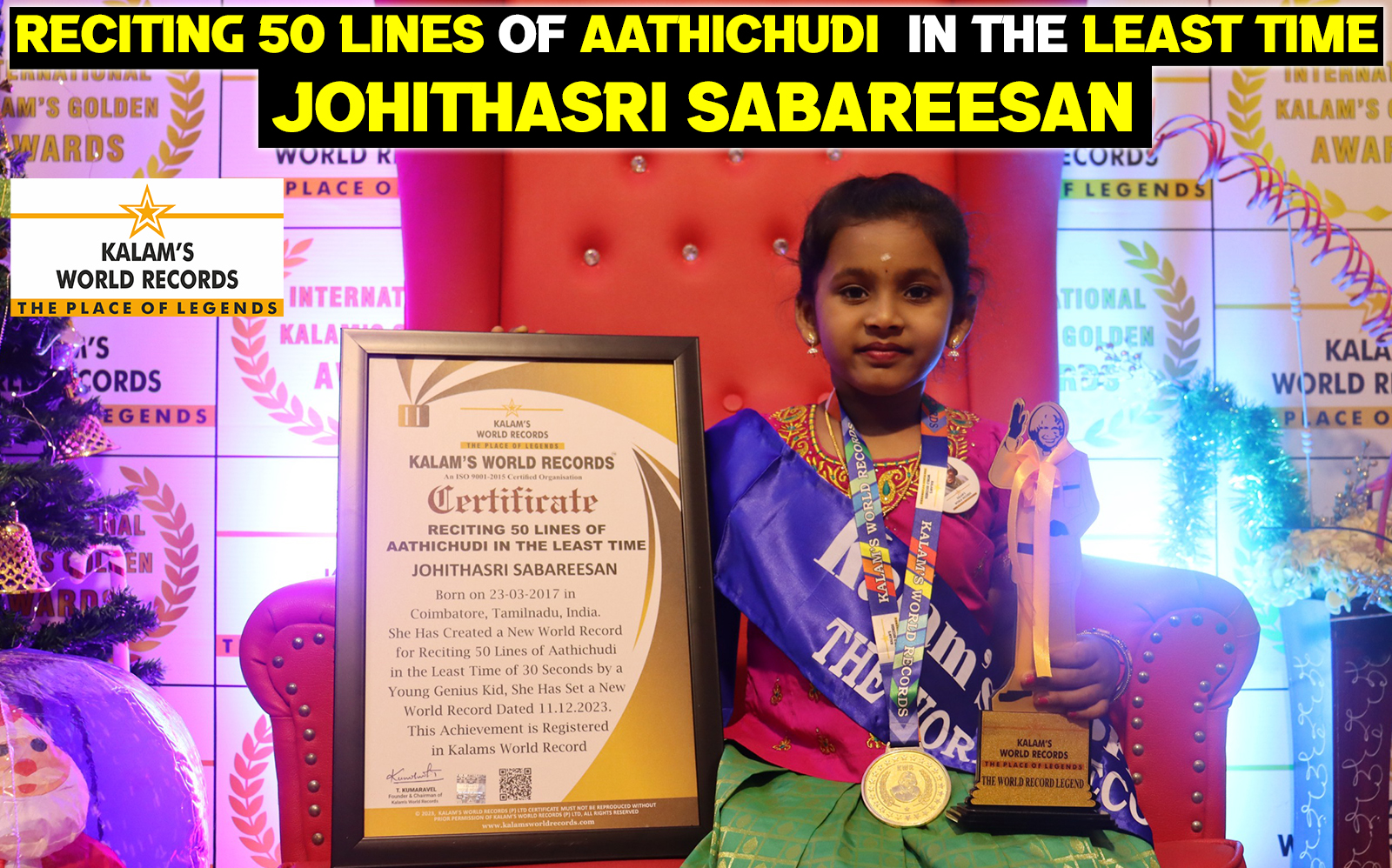 Reciting 50 Lines Of Aathichudi In The Least Time - Kalams World Records