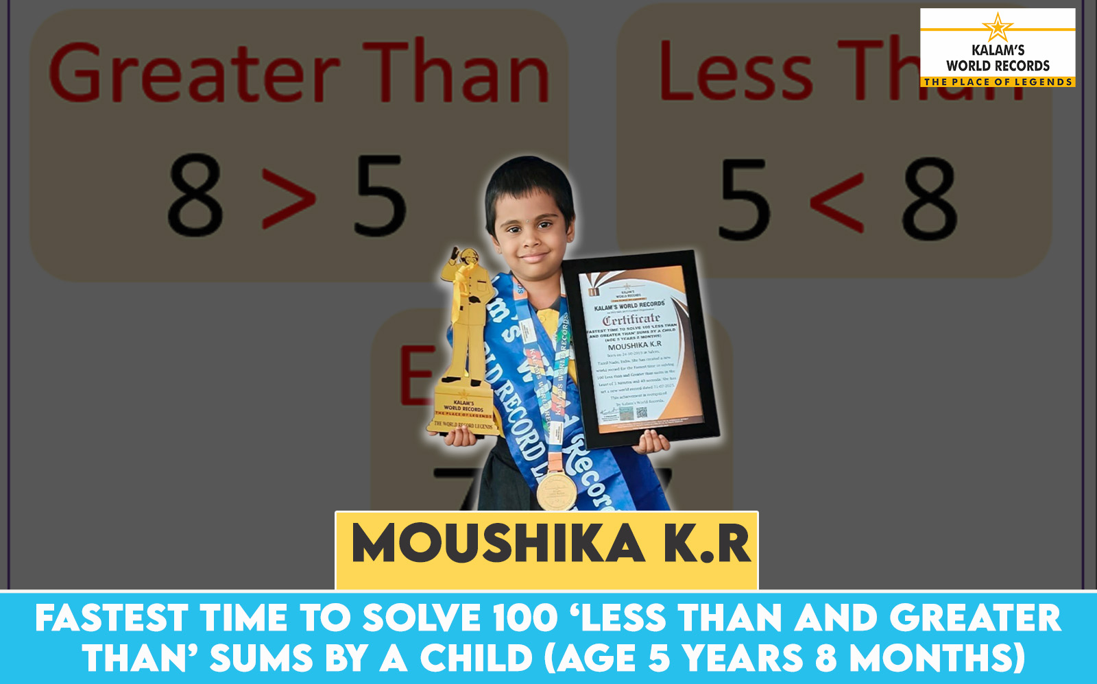 FASTEST TIME TO SOLVE 100 ‘LESS THAN AND GREATER THAN’ SUMS BY A CHILD ...